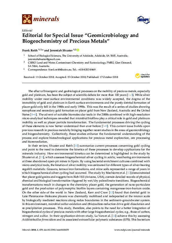 (PDF) Editorial for Special Issue “Geomicrobiology and Biogeochemistry ...