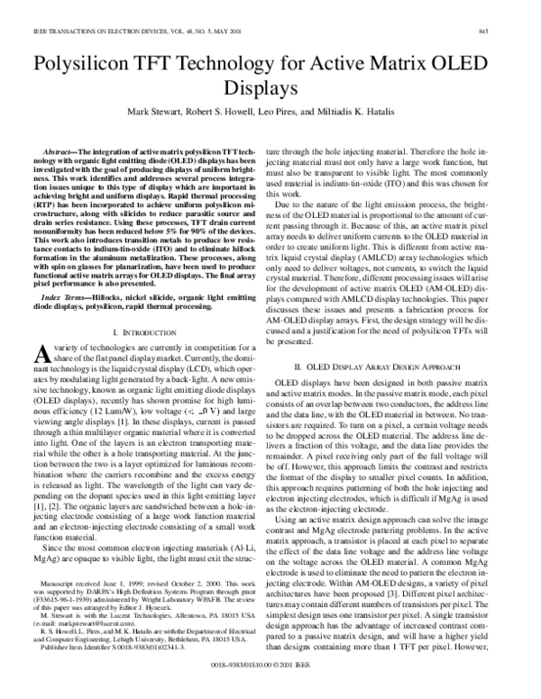(PDF) Polysilicon TFT technology for active matrix OLED displays