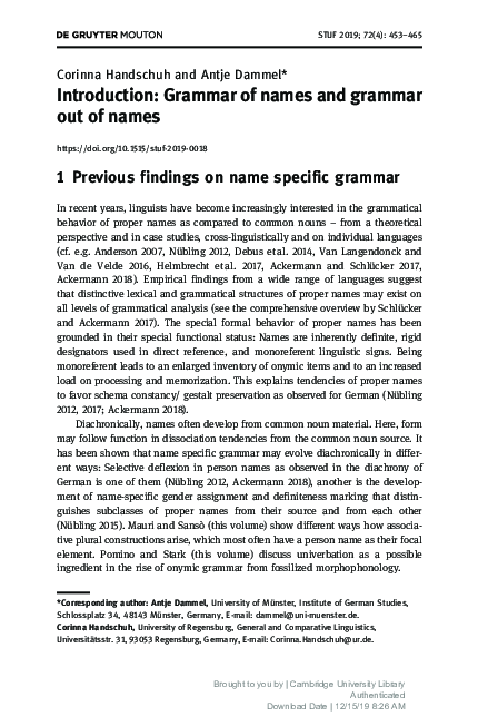 (PDF) Introduction: Grammar of names and grammar out of names