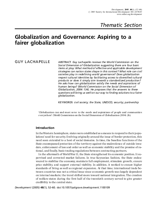 (PDF) Globalization and Governance: Aspiring to a fairer globalization