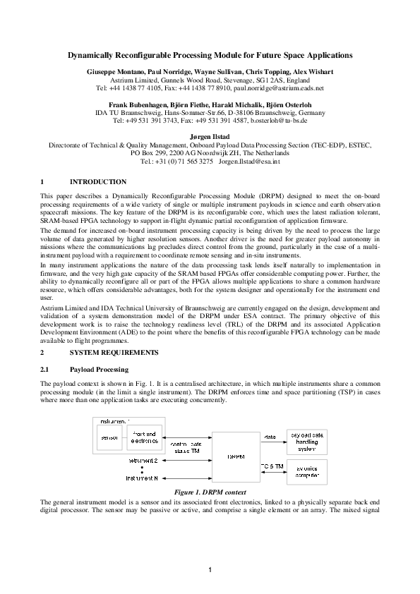 (PDF) Dynamically Reconfigurable Processing Module for Future Space Applications | Giuseppe Napo ...