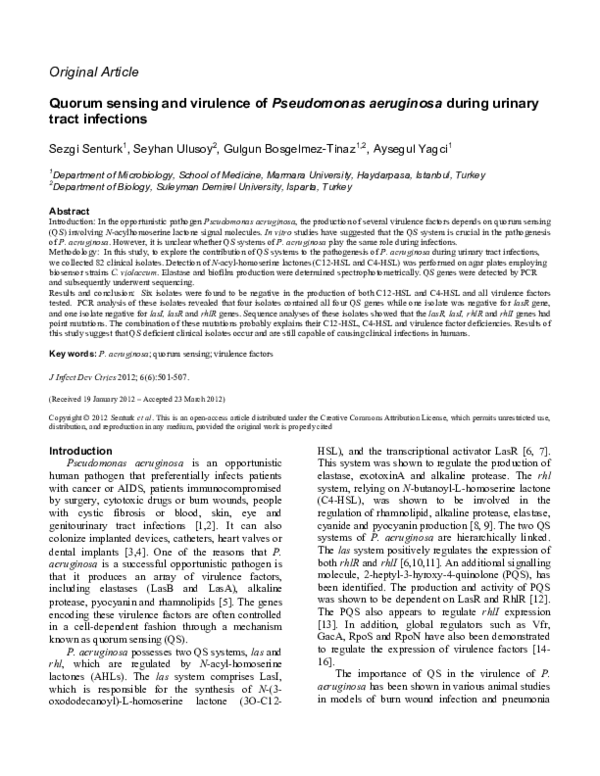 (PDF) Quorum sensing and virulence of Pseudomonas aeruginosa during ...