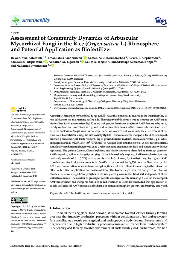 (PDF) Assessment of Community Dynamics of Arbuscular Mycorrhizal Fungi in the Rice (Oryza sativa ...