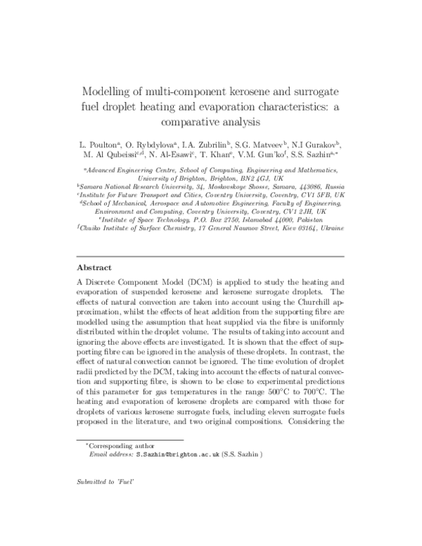 (PDF) Modelling of multi-component kerosene and surrogate fuel droplet heating and evaporation ...