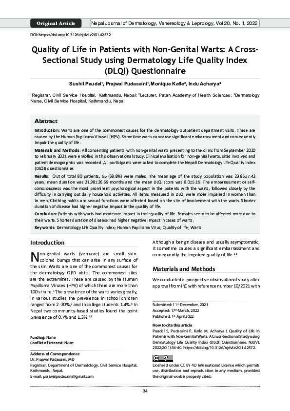 (PDF) Quality Of Life in Patients with Non-Genital Warts: A Cross ...