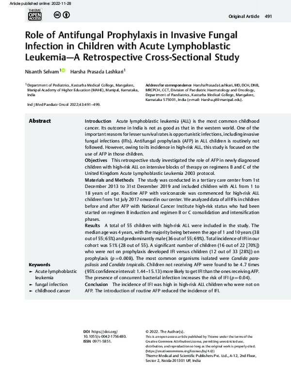 (PDF) Role of Antifungal Prophylaxis in Invasive Fungal Infection in ...