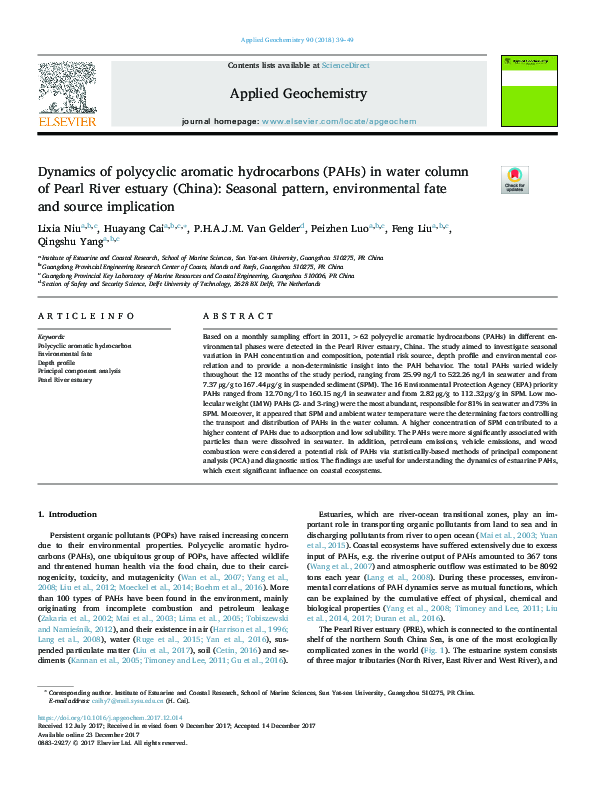 (PDF) Dynamics of polycyclic aromatic hydrocarbons (PAHs) in surface sediments of Cochin estuary ...