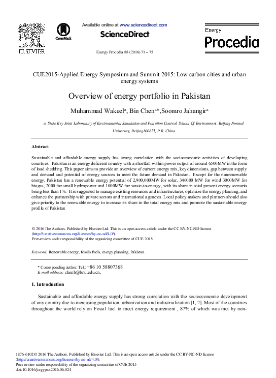 (PDF) Overview of Energy Portfolio in Pakistan