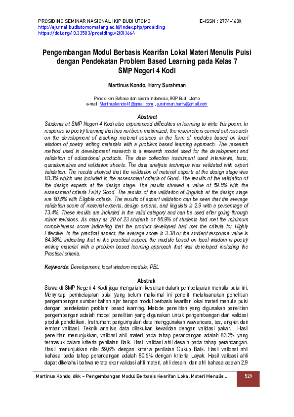 (PDF) Pengembangan Modul Berbasis Kearifan Lokal Materi Menulis Puisi dengan Pendekatan Problem ...
