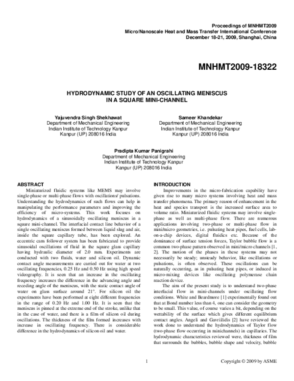 (PDF) Hydrodynamic Study of an Oscillating Meniscus in a Square Mini ...