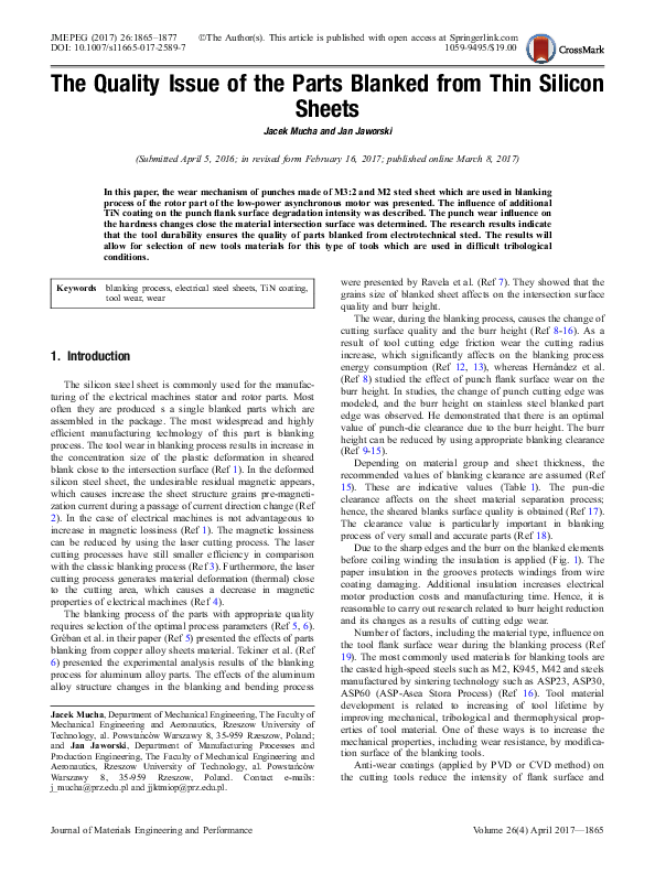 (PDF) The Quality Issue of the Parts Blanked from Thin Silicon Sheets ...