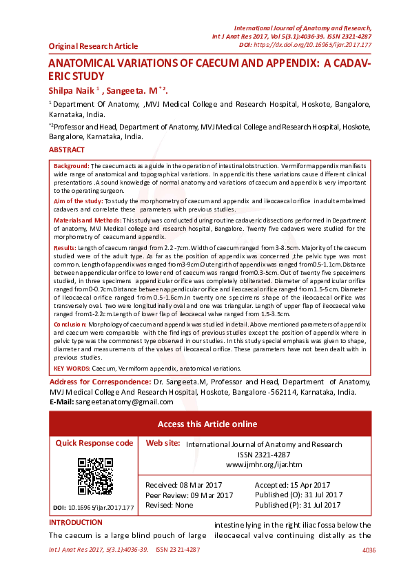(PDF) Anatomical Variations of Caecum and Appendix: A Cadaveric Study