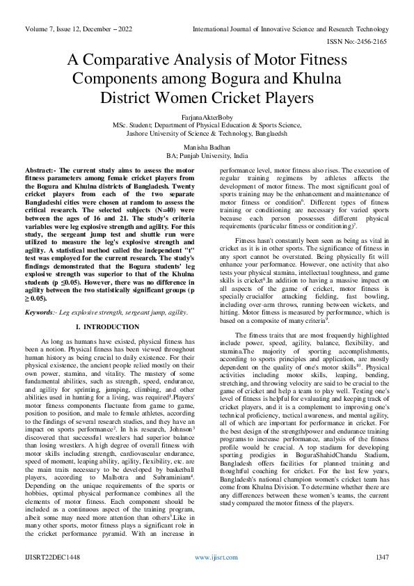 Pdf A Comparative Analysis Of Motor Fitness Components Among Bogura