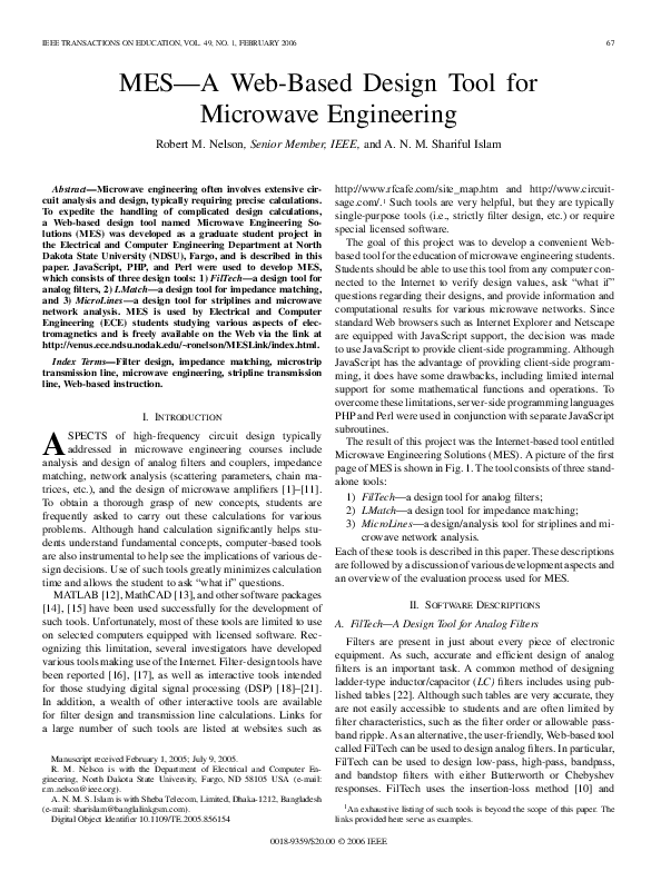 (PDF) MES—A Web-Based Design Tool for Microwave Engineering