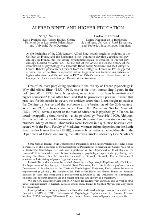 (PDF) Alfred Binet and higher education