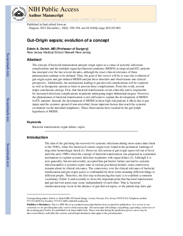 (PDF) Gut-origin sepsis: Evolution of a concept