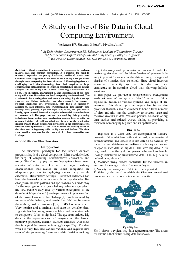 (PDF) A Study on use of Big Data in Cloud Computing Environment