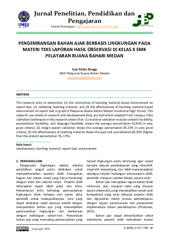 (PDF) Pengembangan Bahan Ajar Berbasis Lingkungan Pada Materi Teks Laporan Hasil Observasi DI ...