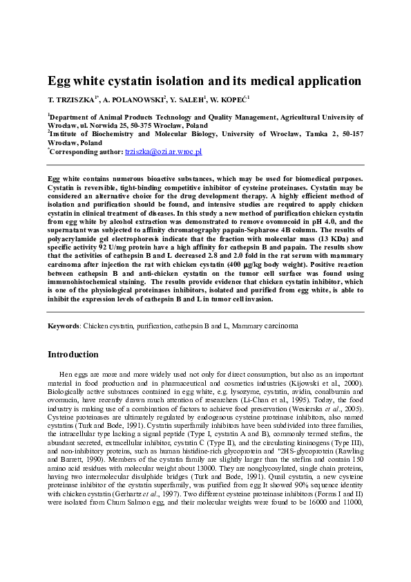(PDF) Egg white cystatin isolation and its medical application