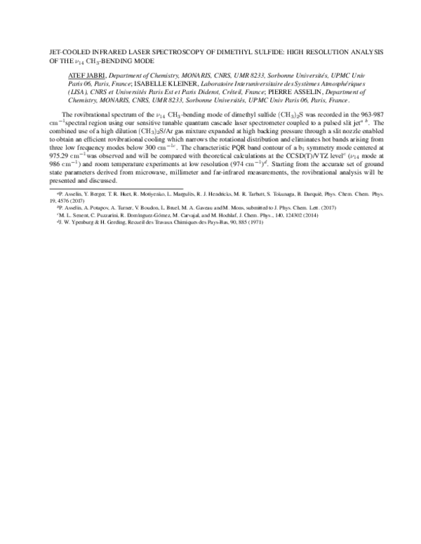 (PDF) Jet-Cooled Infrared Laser Spectroscopy of Dimethyl Sulfide: High ...