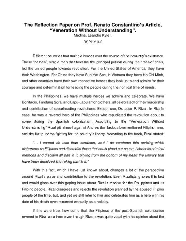 (PDF) The Reflection Paper on Prof. Renato Constantino's Article ...