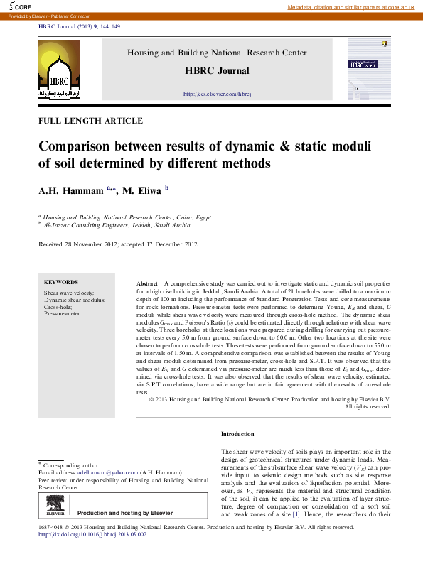 (PDF) Comparison between results of dynamic & static moduli of soil ...