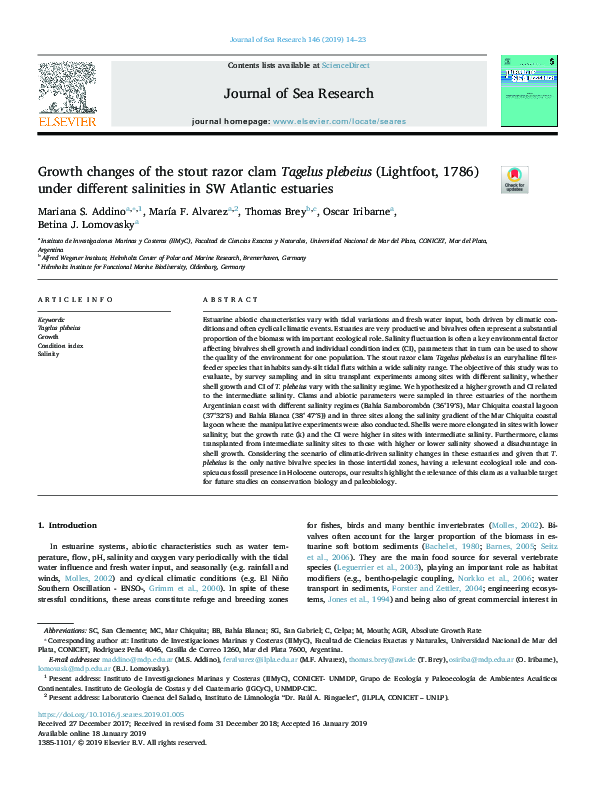 (PDF) Growth of Tagelus plebeius in Varying Salinities
