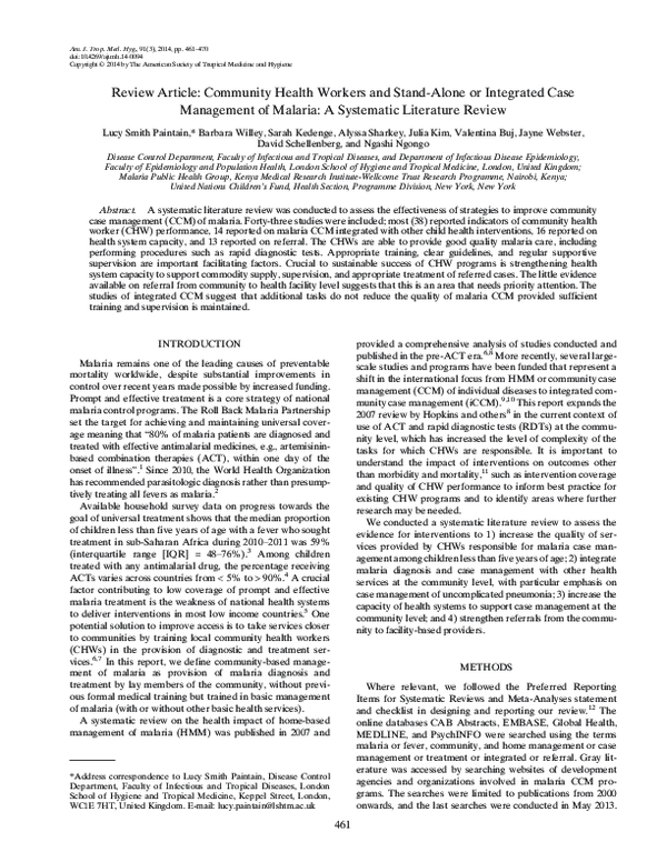 (PDF) Community Health Workers and Stand-Alone or Integrated Case ...