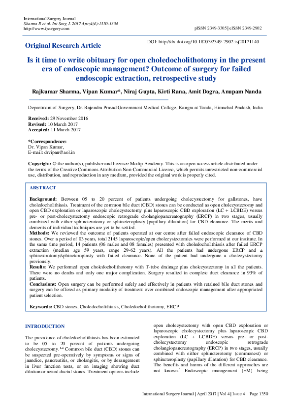 (PDF) Is it time to write obituary for open choledocholithotomy in the ...
