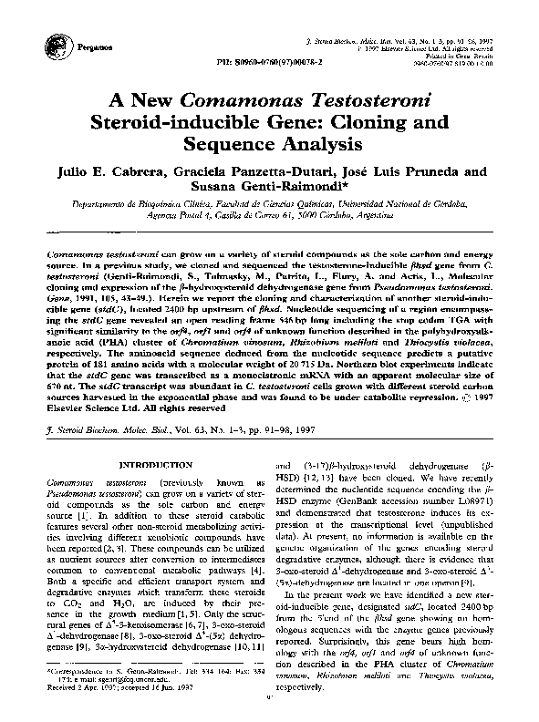 (PDF) A new Comamonas testosteroni steroid-inducible gene: Cloning and ...