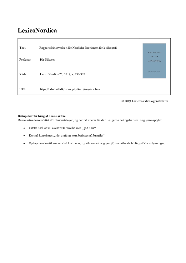 (PDF) Rapport från styrelsen för Nordiska föreningen för lexikografi