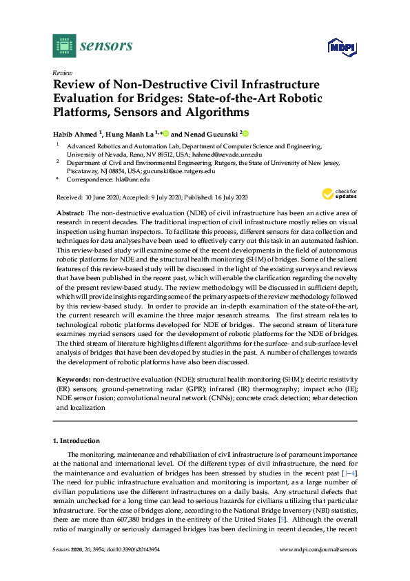 (PDF) Review of Non-Destructive Civil Infrastructure Evaluation for Bridges: State-of-the-Art ...