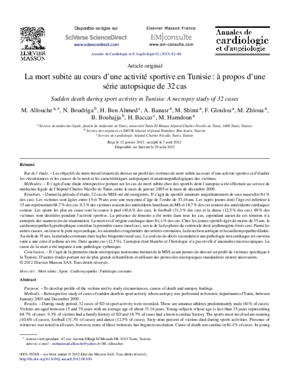 (PDF) La mort subite au cours d’une activité sportive en Tunisie : à ...