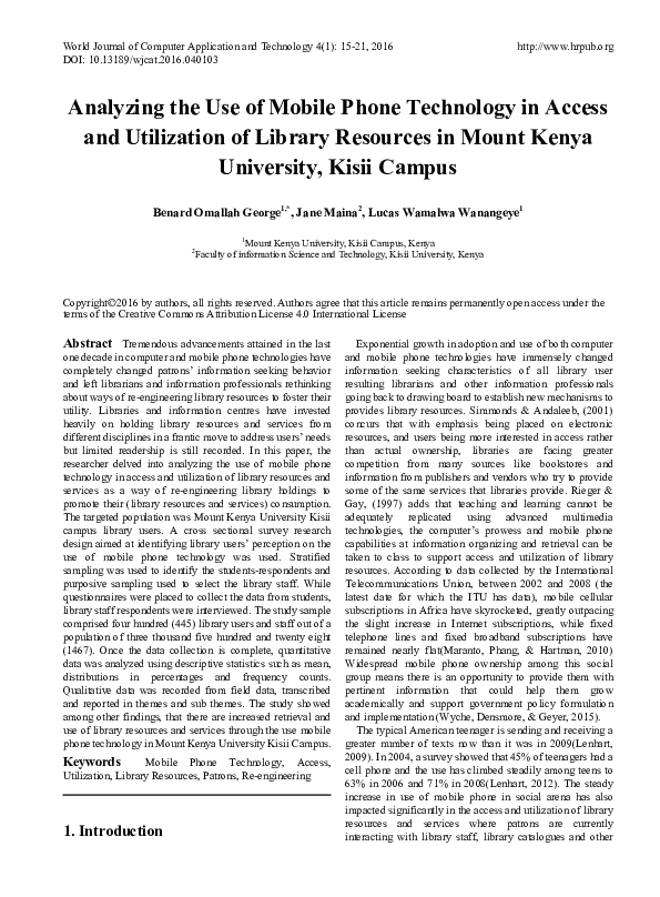 (PDF) Analyzing the Use of Mobile Phone Technology in Access and ...