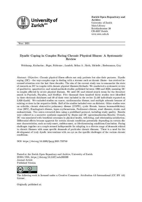 (PDF) Dyadic Coping in Couples with Chronic Illness