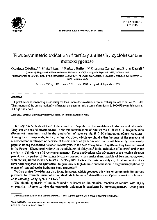 (PDF) First asymmetric oxidation of tertiary amines by cyclohexanone ...