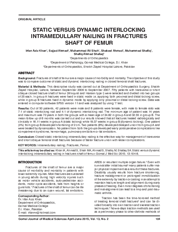 (PDF) Static Versus Dynamic Interlocking Intramedullary Nailing in ...
