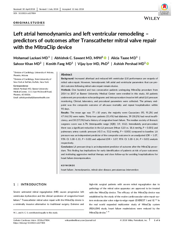 (PDF) Left atrial hemodynamics and left ventricular remodeling ...