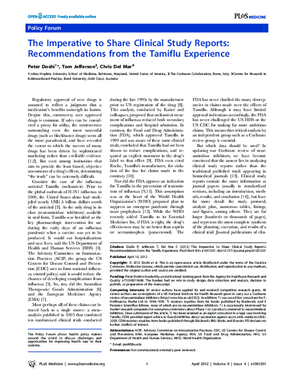 (PDF) The Imperative to Share Clinical Study Reports: Recommendations ...