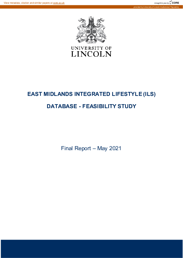 (PDF) East Midlands Integrated Lifestyle (Ils) Database: Feasibility Study - Final Report