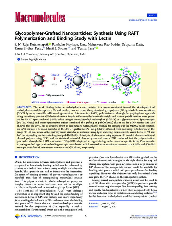 (PDF) Glycopolymer-Grafted Nanoparticles: Synthesis Using RAFT Polymerization and Binding Study ...