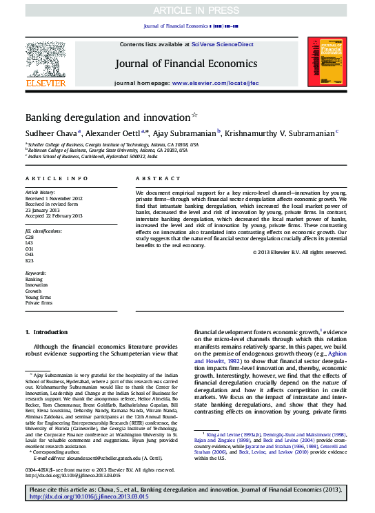 (PDF) Banking deregulation and innovation
