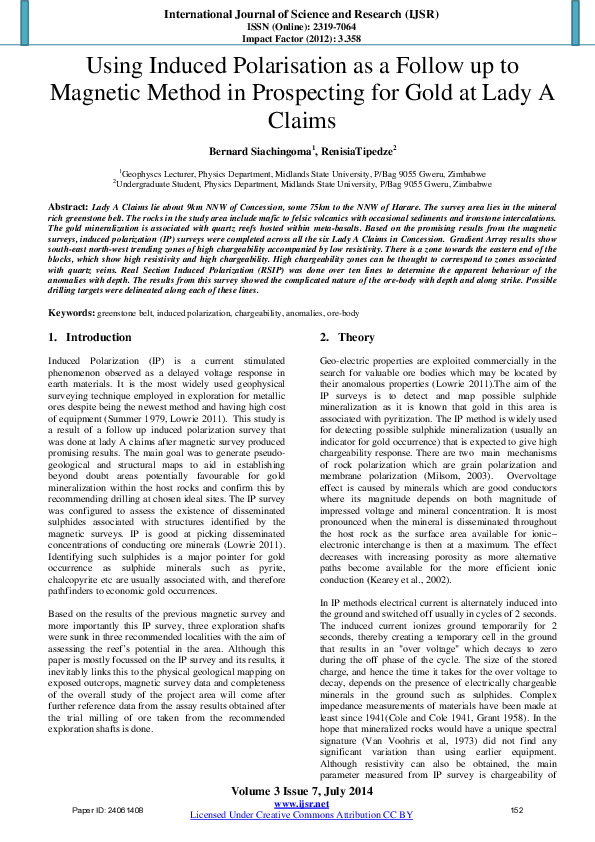 (PDF) Using Induced Polarisation as a Follow up to Magnetic Method in ...