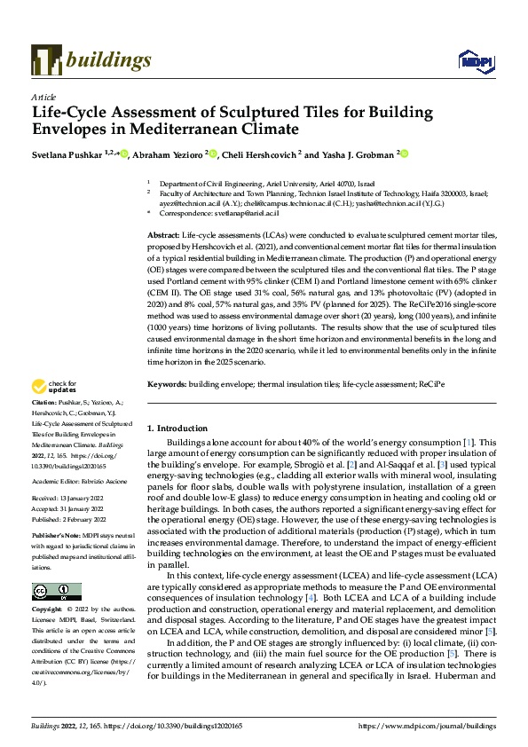 (PDF) Life-Cycle Assessment of Sculptured Tiles for Building Envelopes ...
