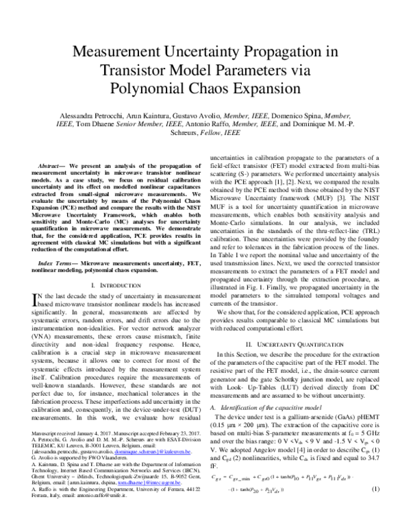 (PDF) Measurement Uncertainty Propagation in Transistor Model Parameters via Polynomial Chaos ...