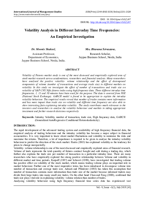 (PDF) Volatility Analysis in Different Intraday Time Frequencies: An Empirical Investigation