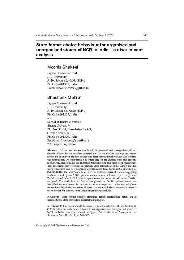 (PDF) Store format choice behaviour for organised and unorganised ...