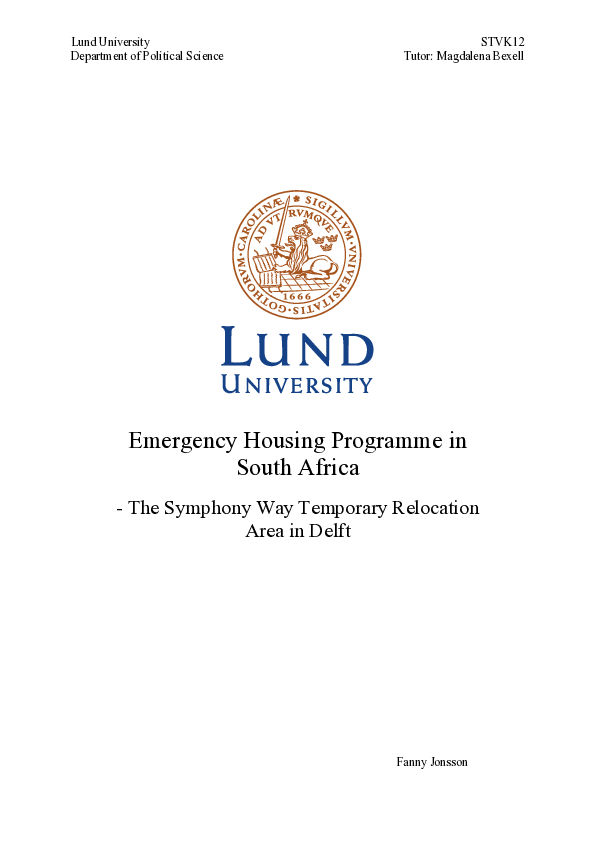 (PDF) Emergency Housing Programme in South Africa: The Symphony Way ...