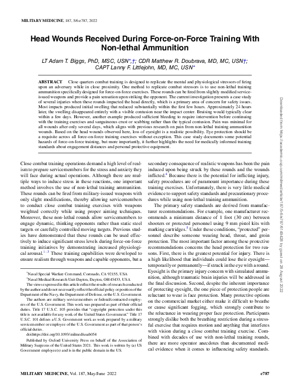 (PDF) Head Wounds Received During Force-on-Force Training With Non ...