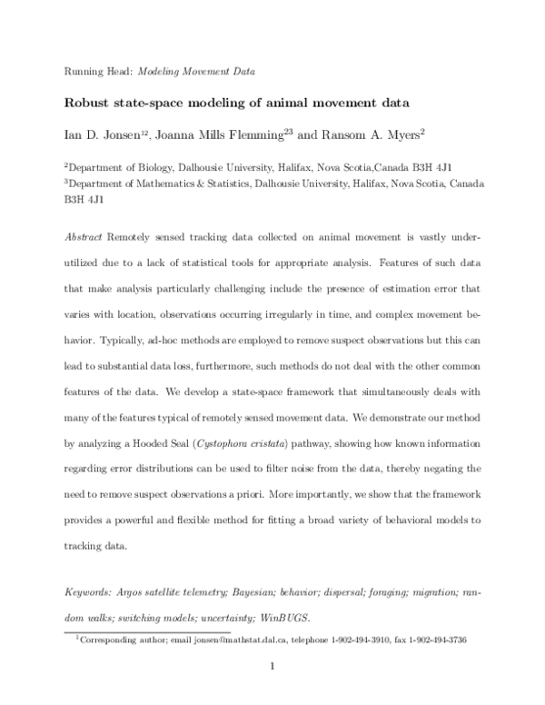 (PDF) Robust State–Space Modeling of Animal Movement Data